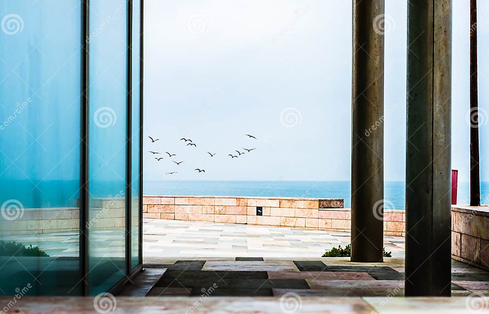 Ocean View from a Terrace with Columns Stock Image - Image of landscape ...