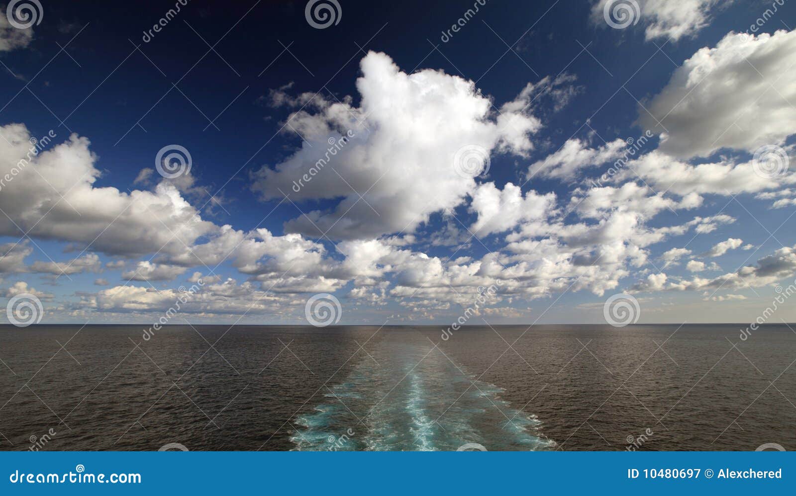 Panoramic Ocean View with Wake Trace from Cruise Ship Stock Image ...