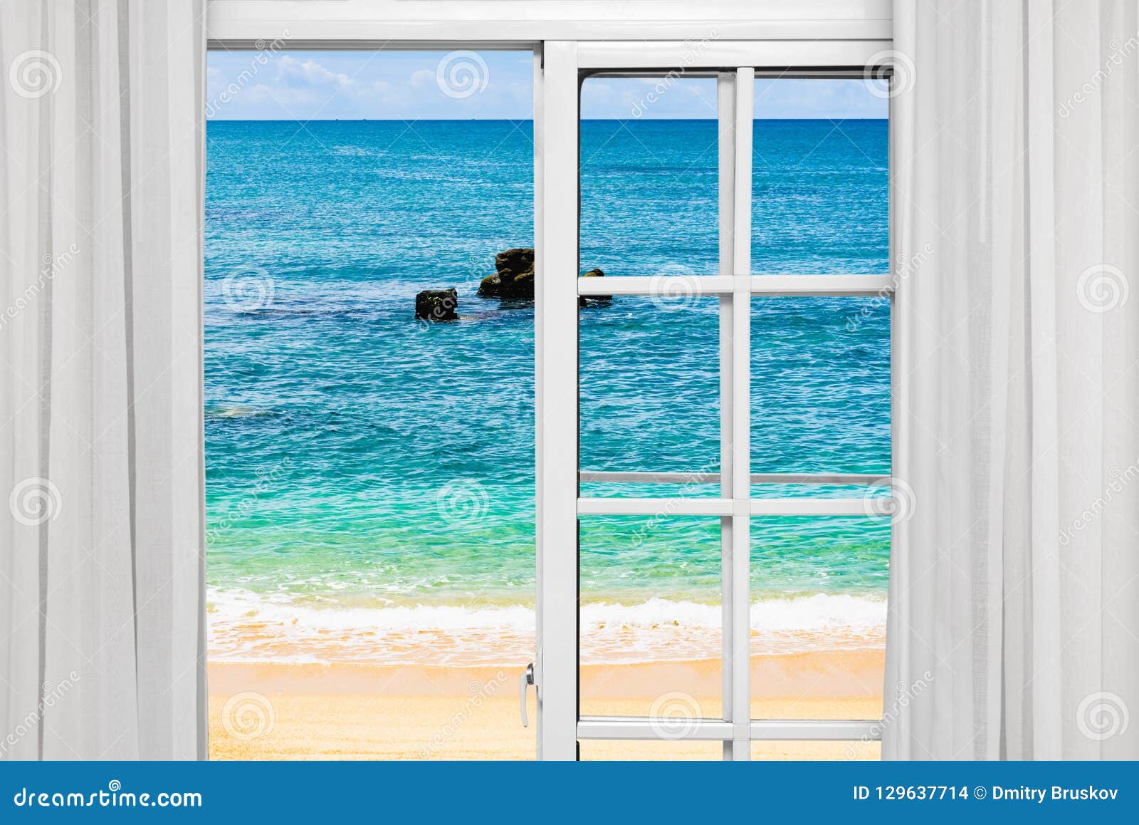 Ocean view window stock photo. Image of blue, sand, nature - 129637714