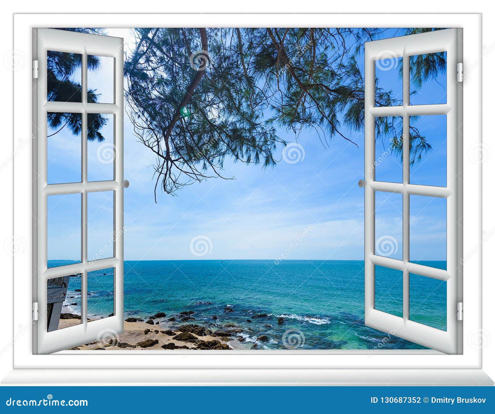 Ocean view window open stock photo. Image of rest, summer - 130687352