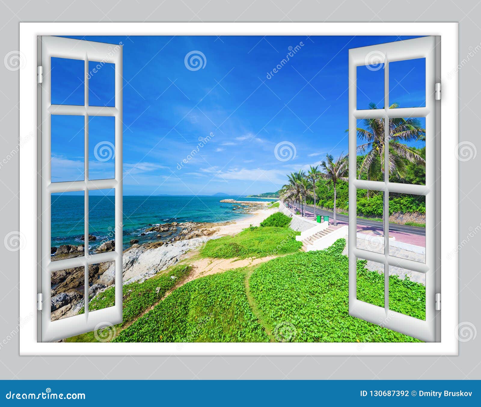 Ocean view window open stock photo. Image of landscape - 130687392