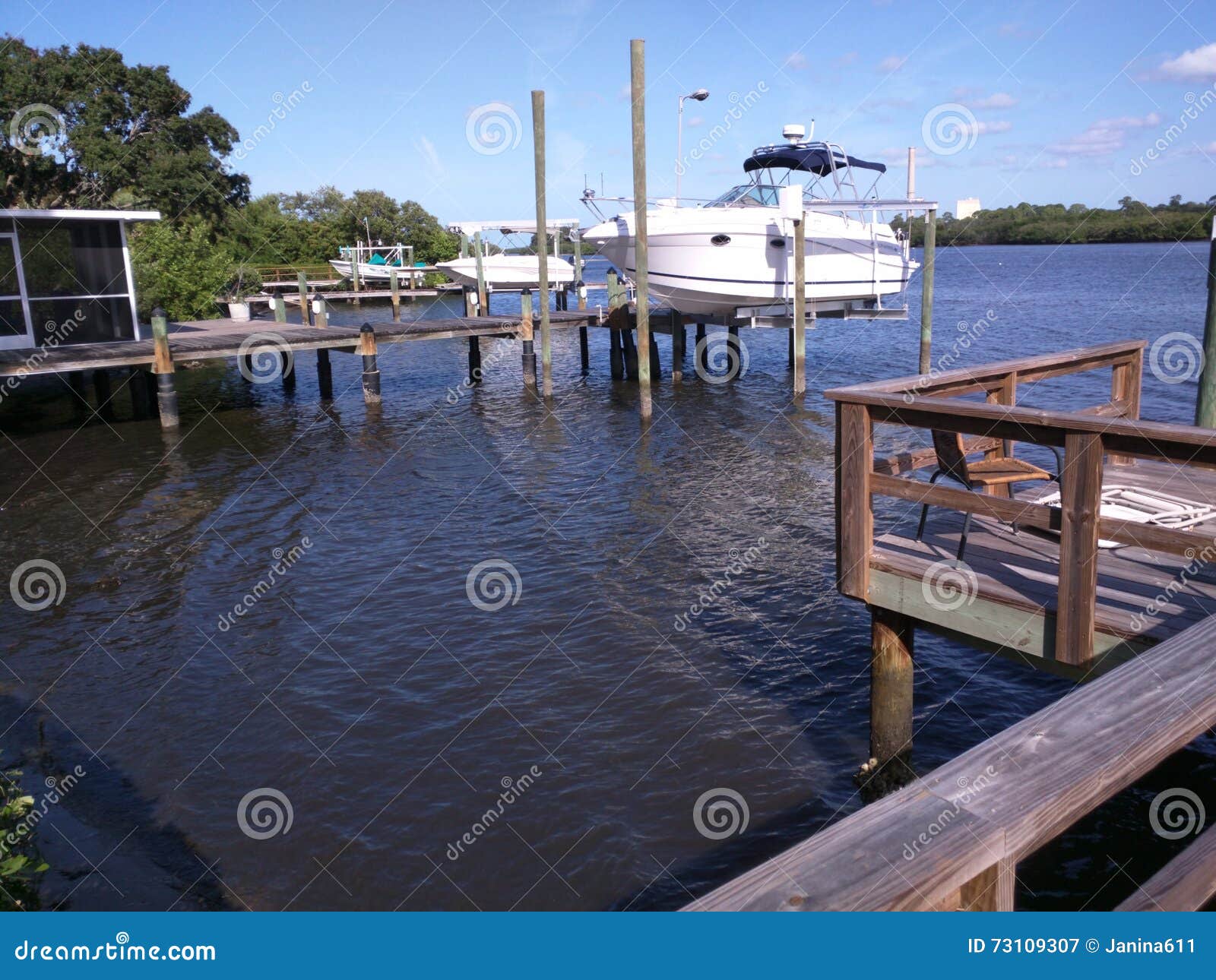 Ocean View of Wood Pier, Dock and Boat Stock Image - Image of nautical ...