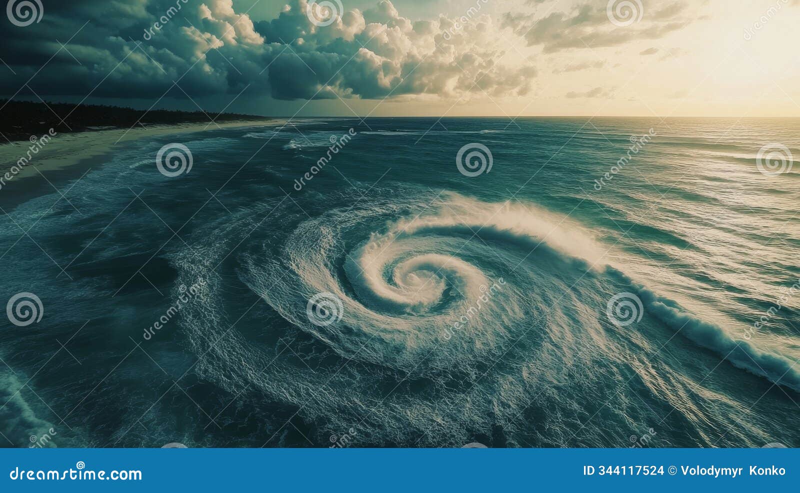 Ocean Vortex with Dramatic Sky at Sunset, Powerful Nature Phenomenon ...