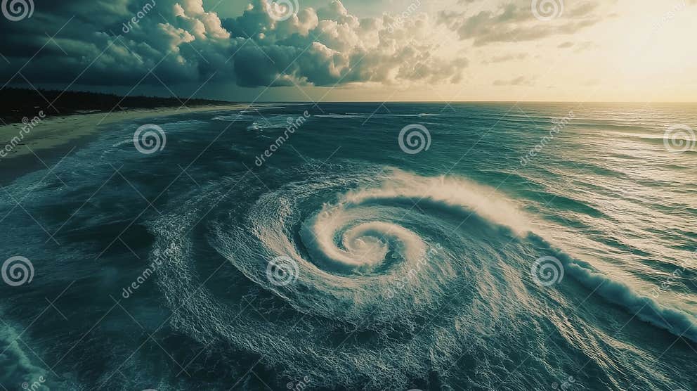 Ocean Vortex with Dramatic Sky at Sunset, Powerful Nature Phenomenon ...