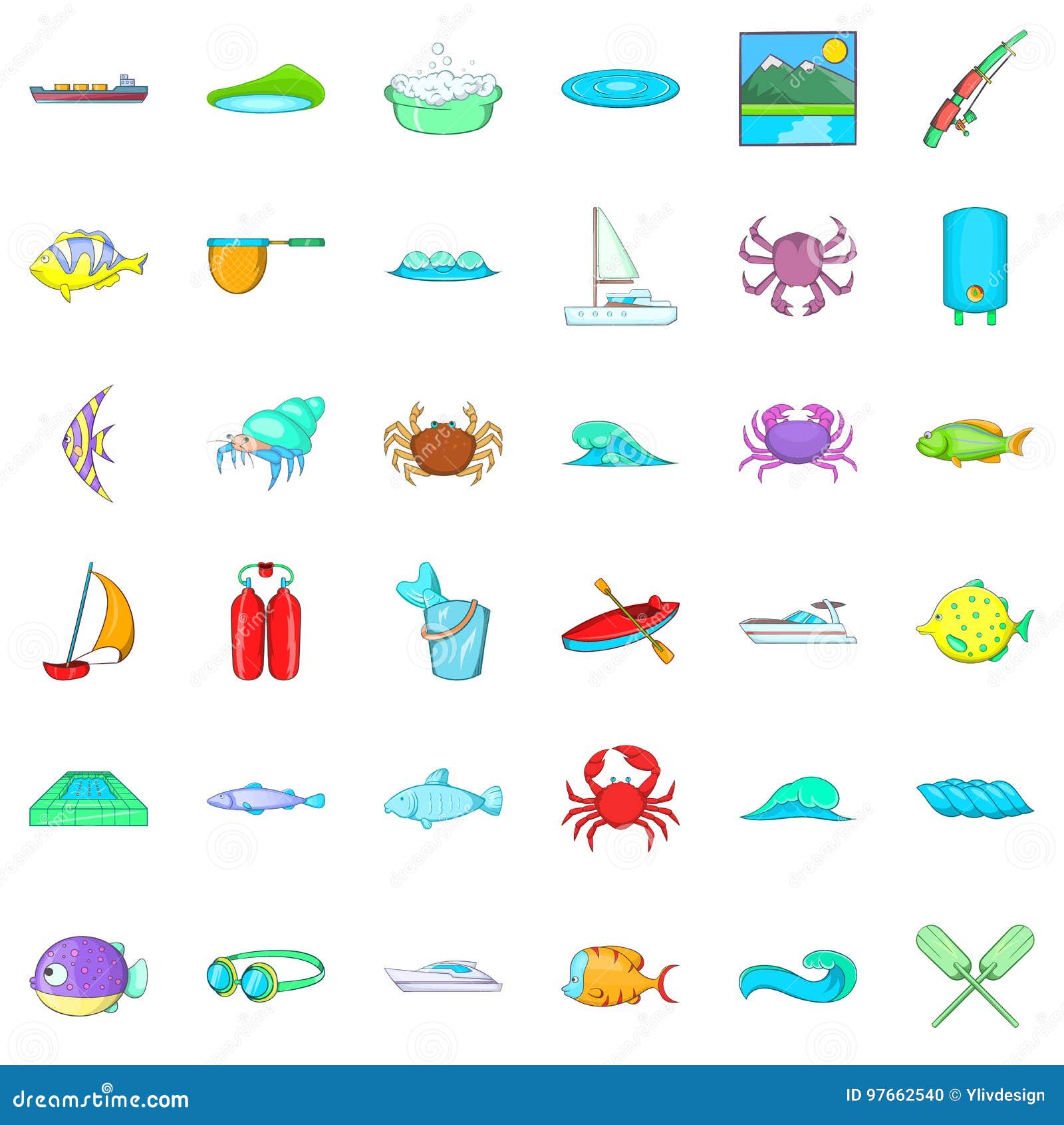 Ocean Water Icons Set, Cartoon Style Stock Vector - Illustration of ...