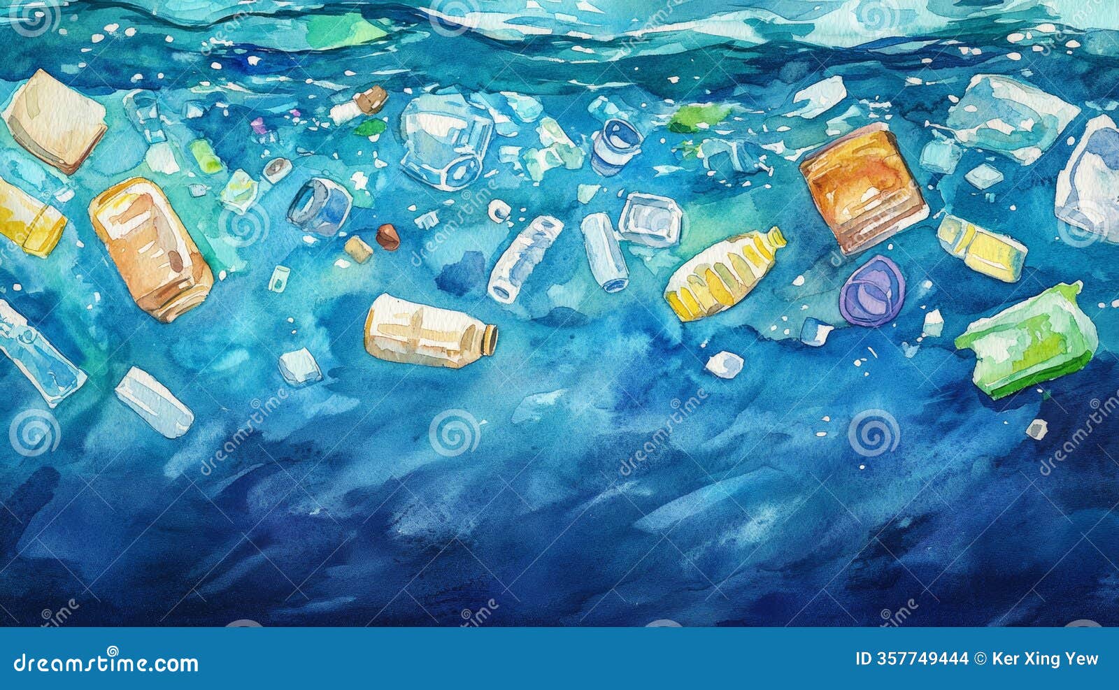 Ocean Water Pollution with Colorful Plastic Waste and Debris Stock ...