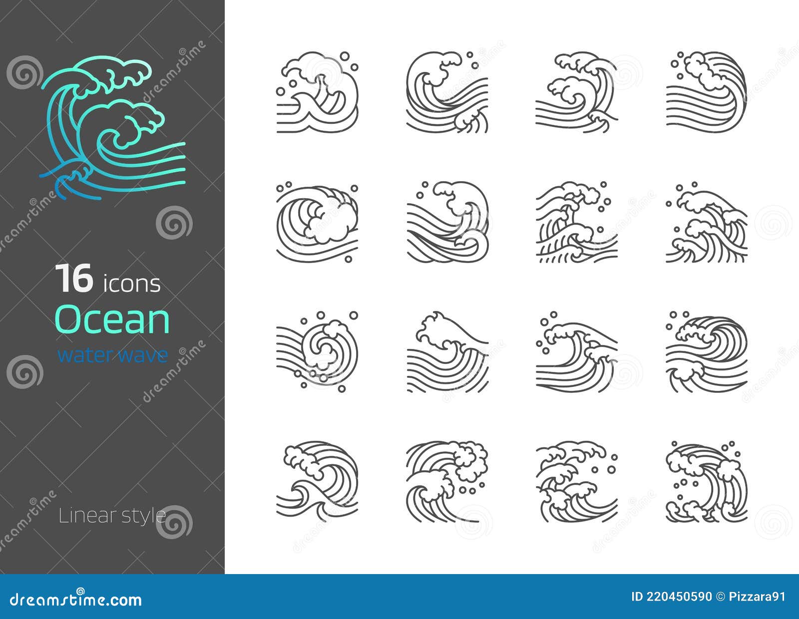 Ocean Water Wave Icon Vector Set Stock Vector - Illustration of surf ...