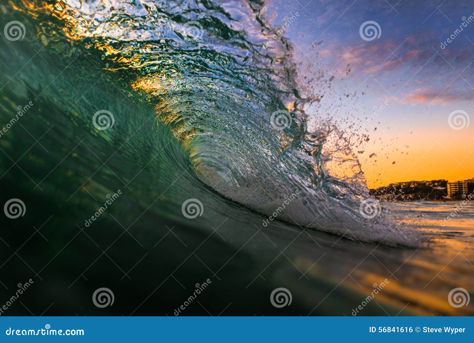 Ocean Wave Breaking at Sunset Sunrise Stock Photo - Image of ...