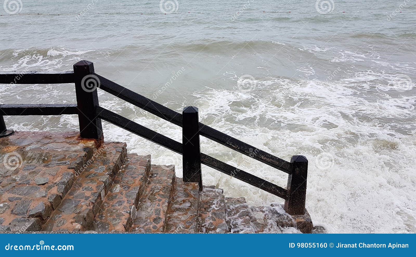 Ocean Wave Hits the Shore with a Stone Stair Stock Photo - Image of ...