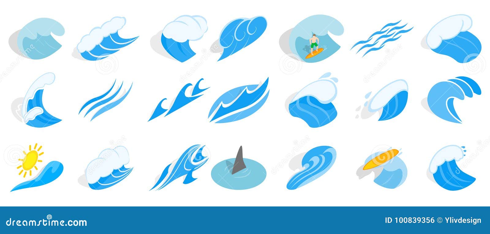 Ocean Wave Icon Set, Isometric Style Stock Vector - Illustration of ...