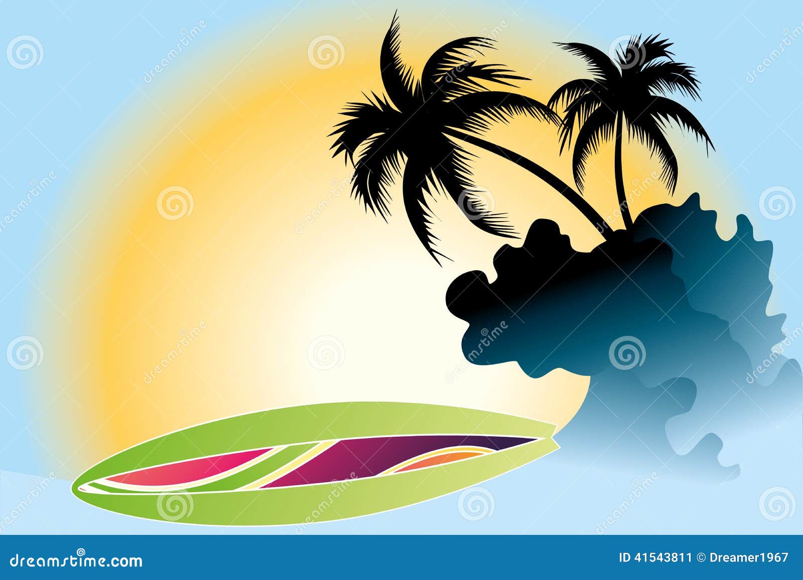 Ocean Wave and Palm Trees stock vector. Illustration of colors - 41543811
