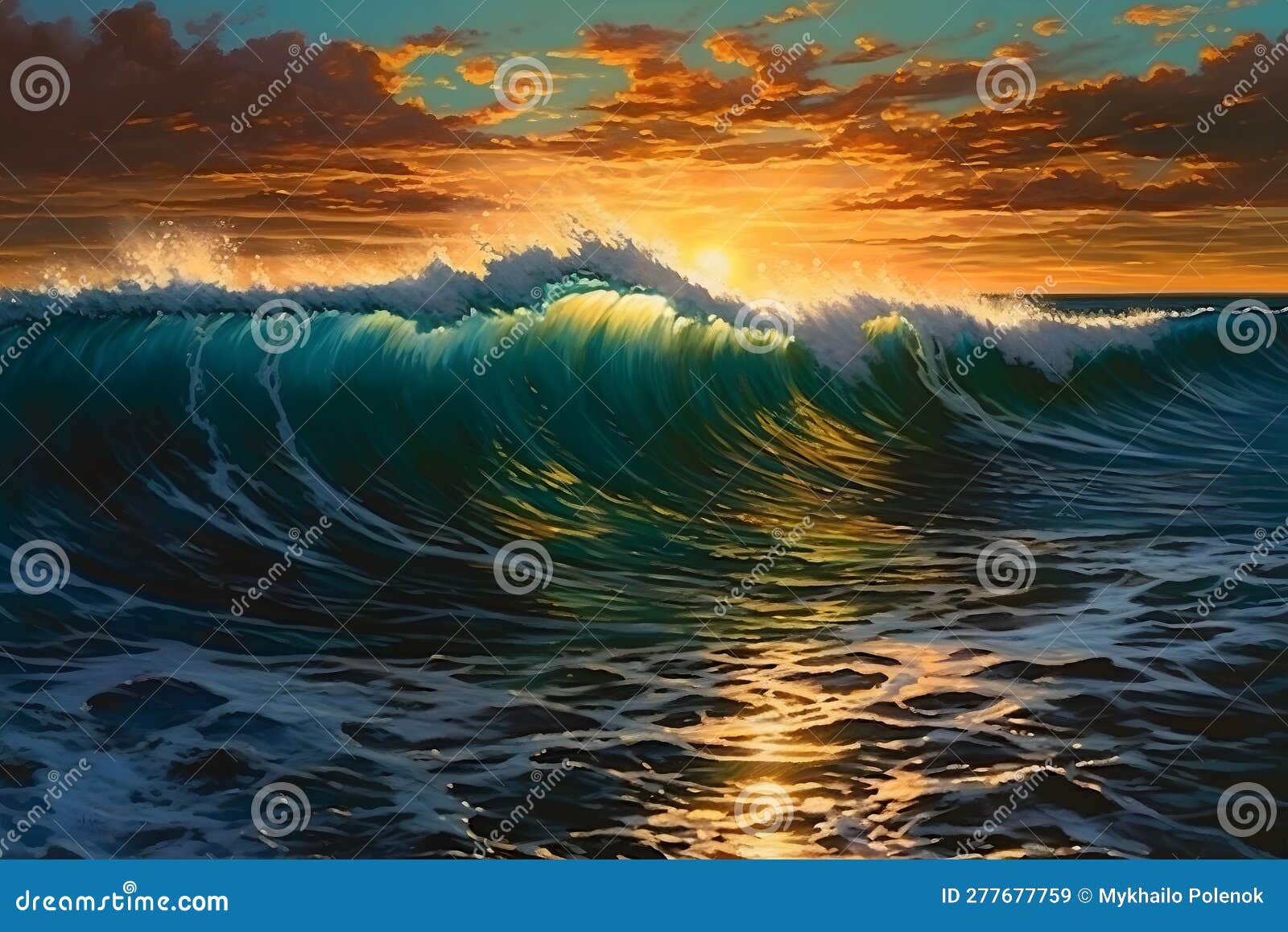 Ocean Wave. Sea Water in Crest Shape. Sunset Light and Beautiful Clouds ...
