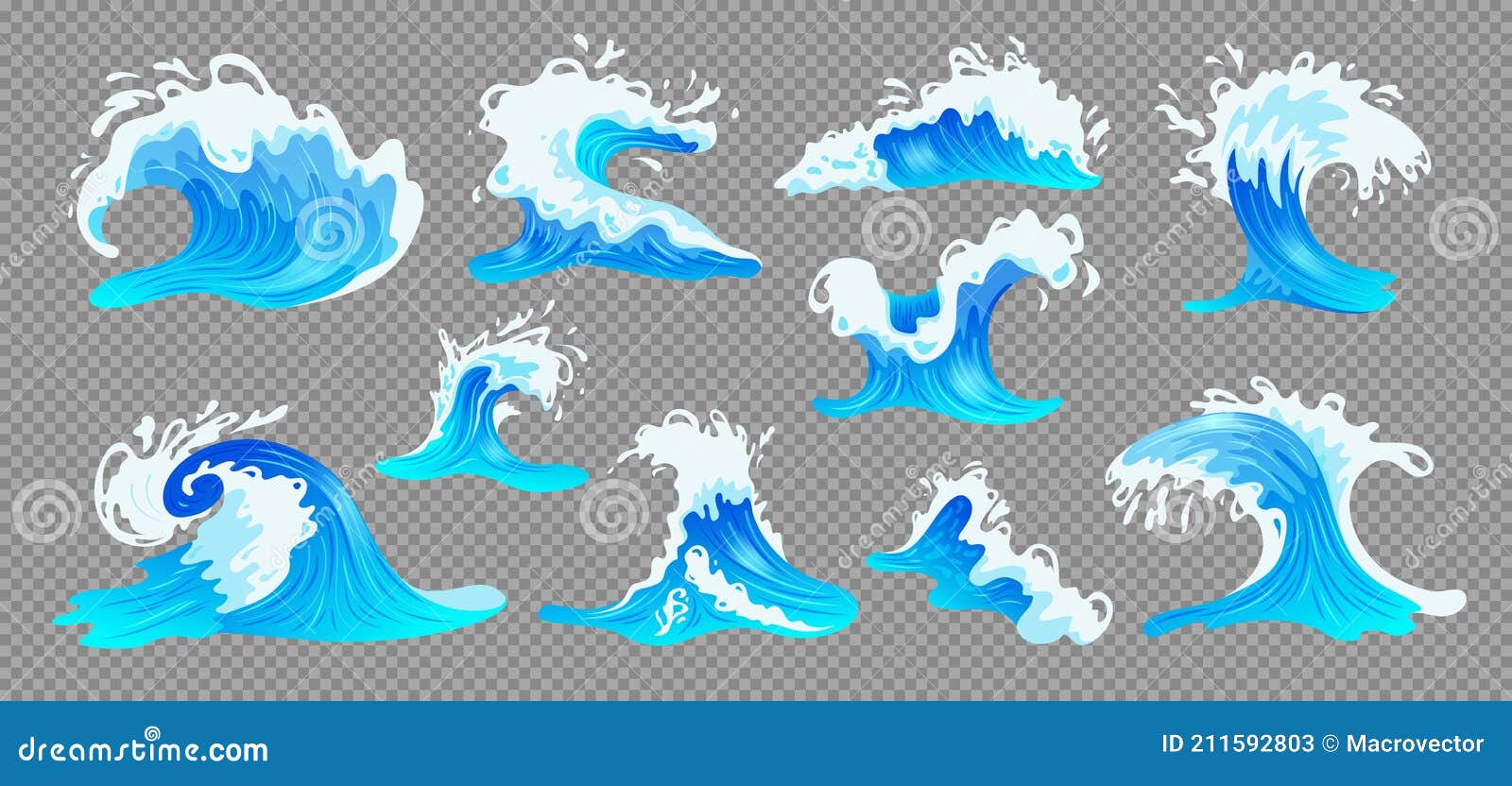 Ocean Wave Set stock vector. Illustration of lake, design - 211592803