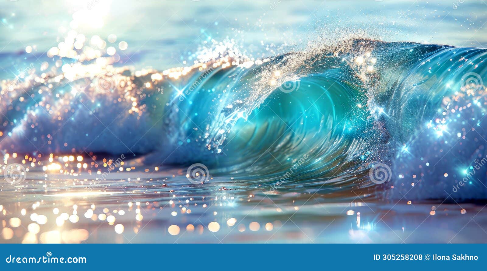 An Ocean Wave with a Sparkling Glittery Effect Stock Illustration ...