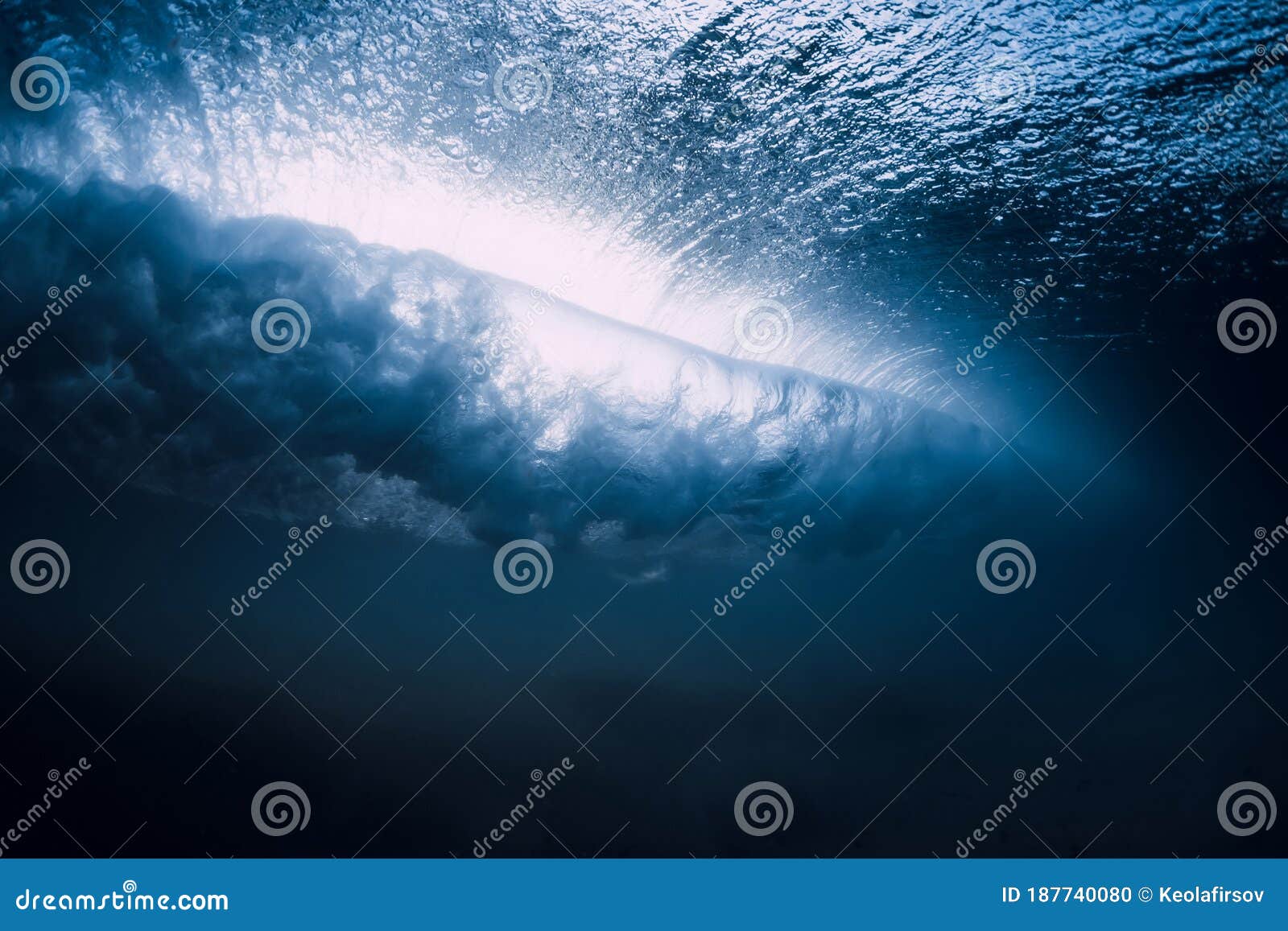 Ocean Wave with Vortex in Underwater. Underwater View Stock Photo ...