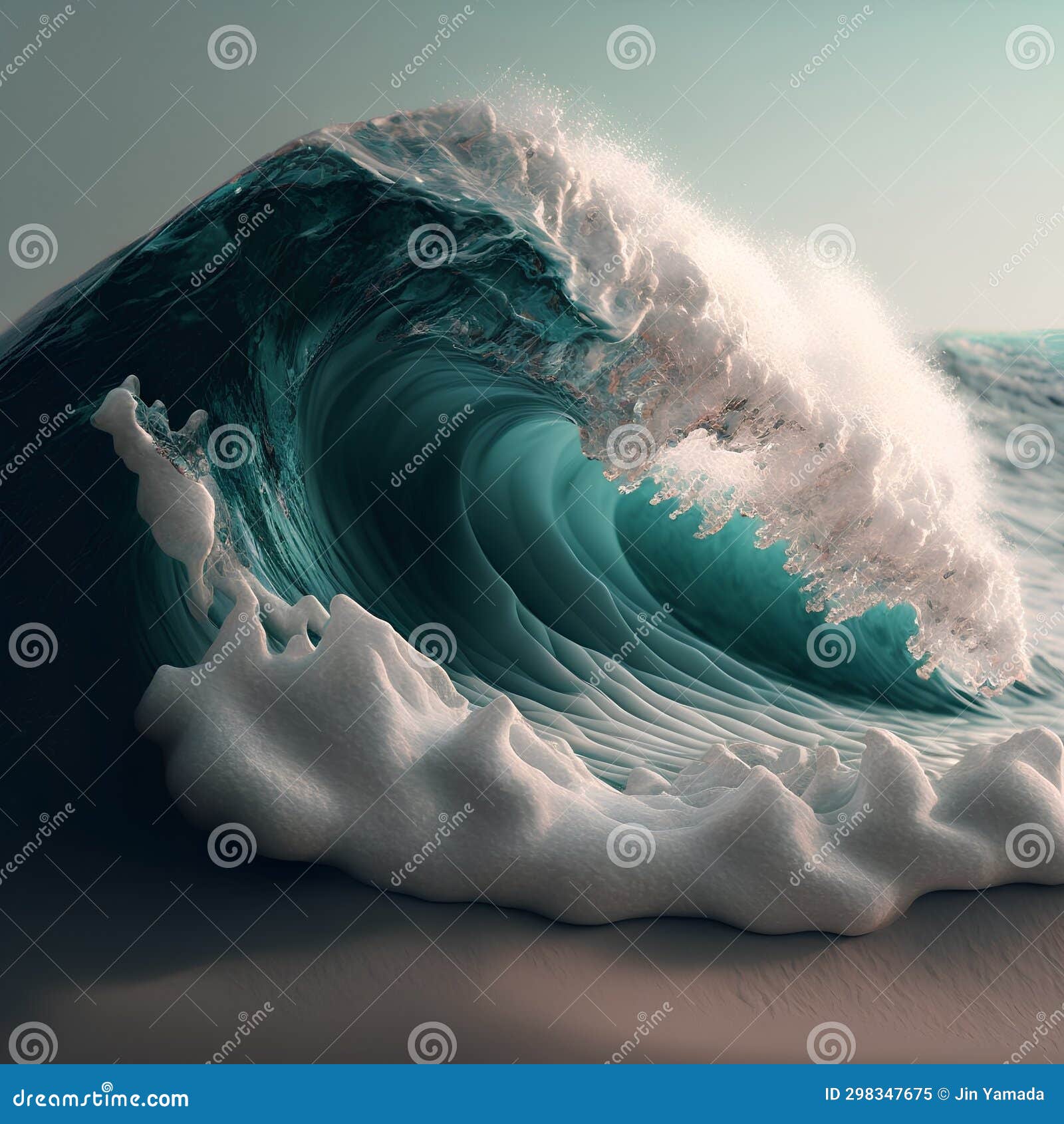 Ocean Wave with White Foam, 3d Render Illustration. Computer Digital ...