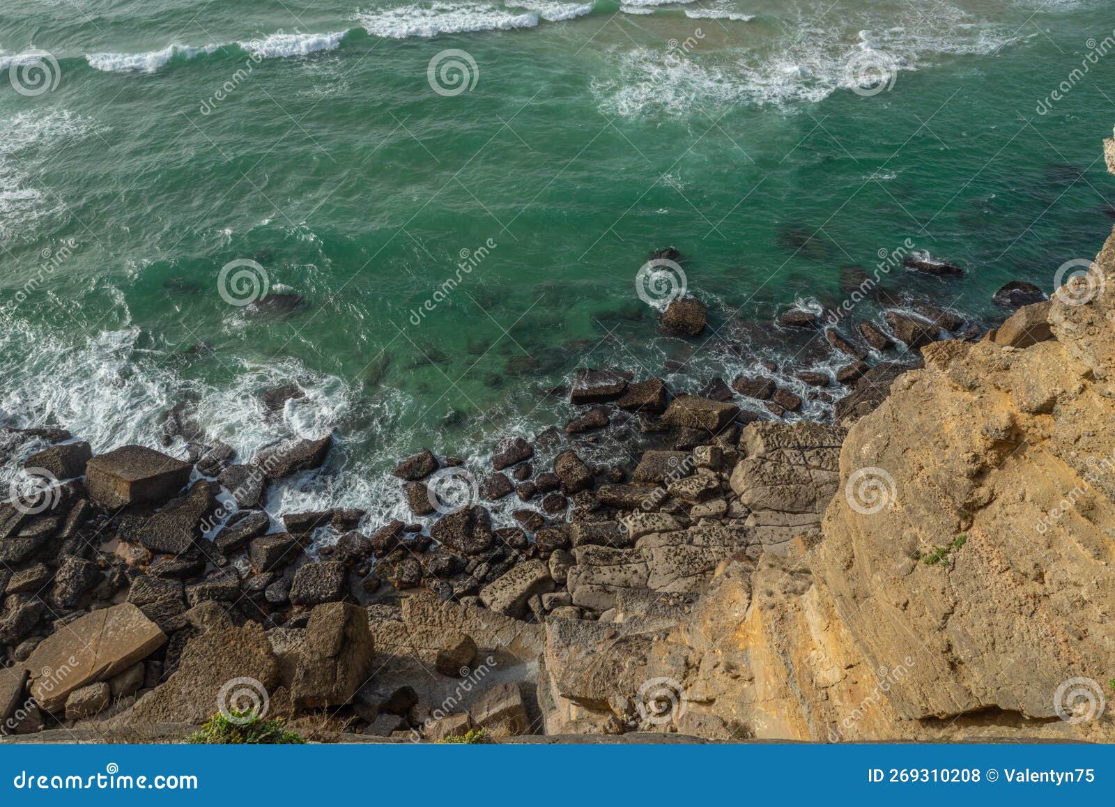 Ocean Waves Approaching Rocky Shore. Top View Stock Photo - Image of ...