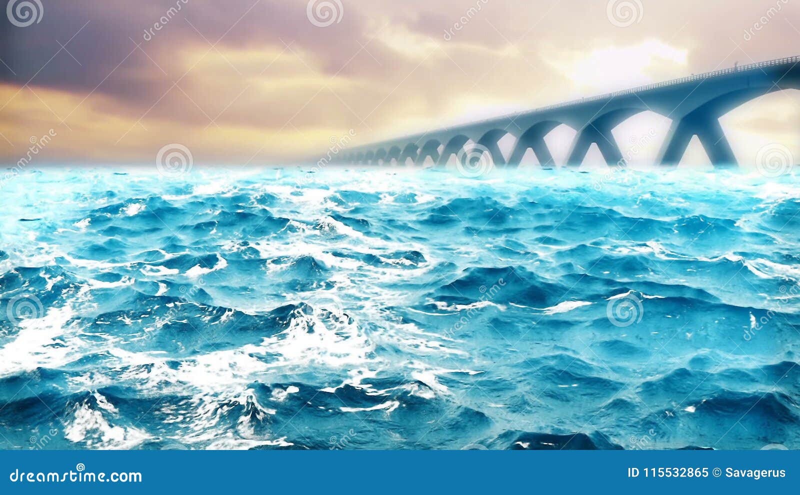 Ocean Waves with Bridge on the Background. Stock Image - Image of ...
