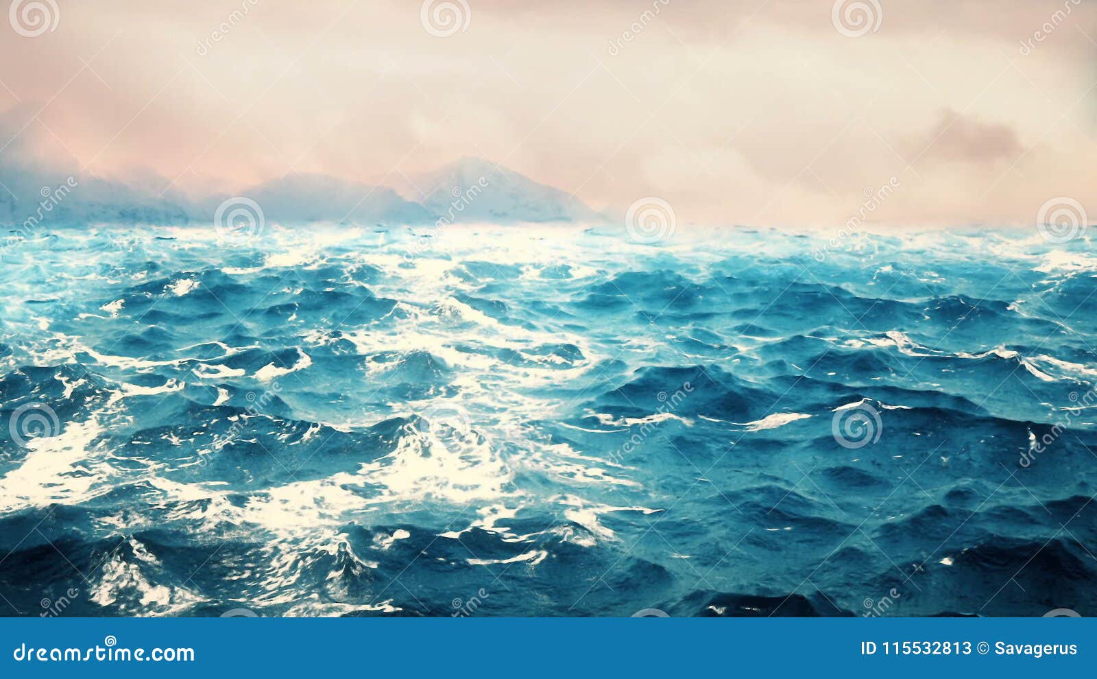Ocean Waves with Mountains on the Background. Stock Image - Image of ...