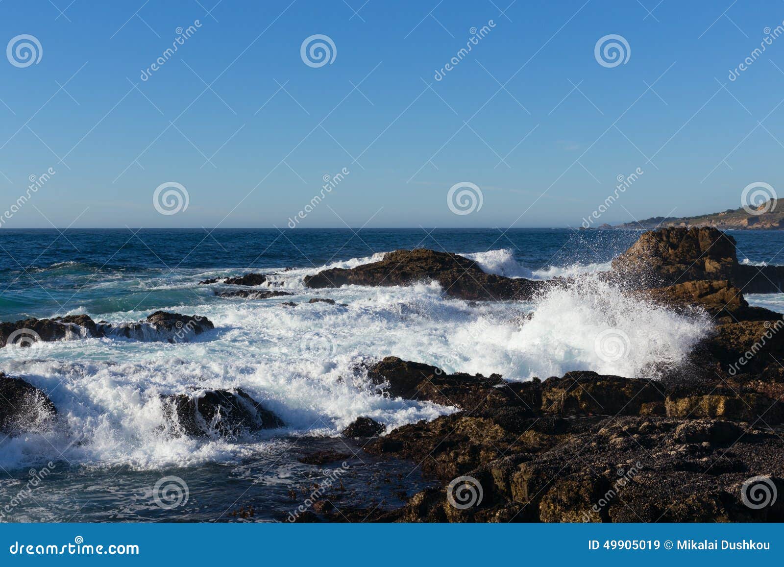 Ocean Waves Breaking on Shoreline Rocks Stock Image - Image of ...