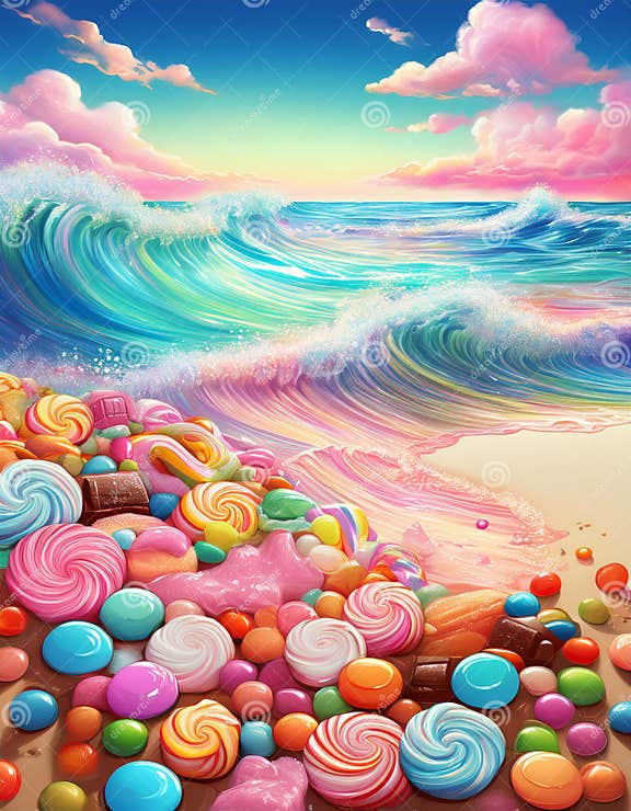 Ocean Waves with Candy and Sweets Stock Photo - Image of colorful, waves: 351310930