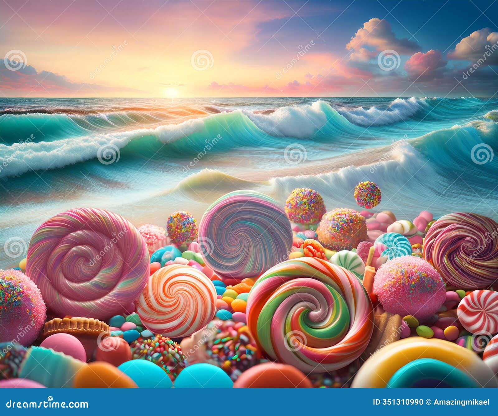 Ocean Waves with Candy and Sweets Stock Photo - Image of playful ...