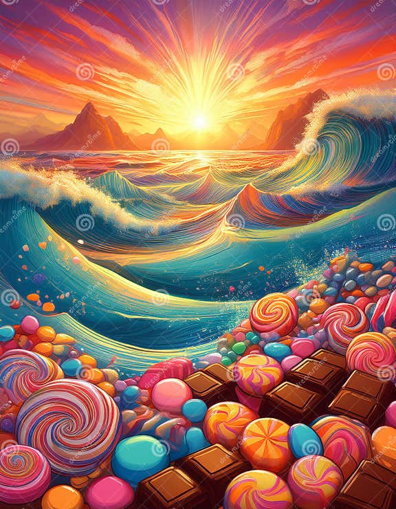 Ocean Waves with Candy and Sweets Stock Image - Image of ocean ...