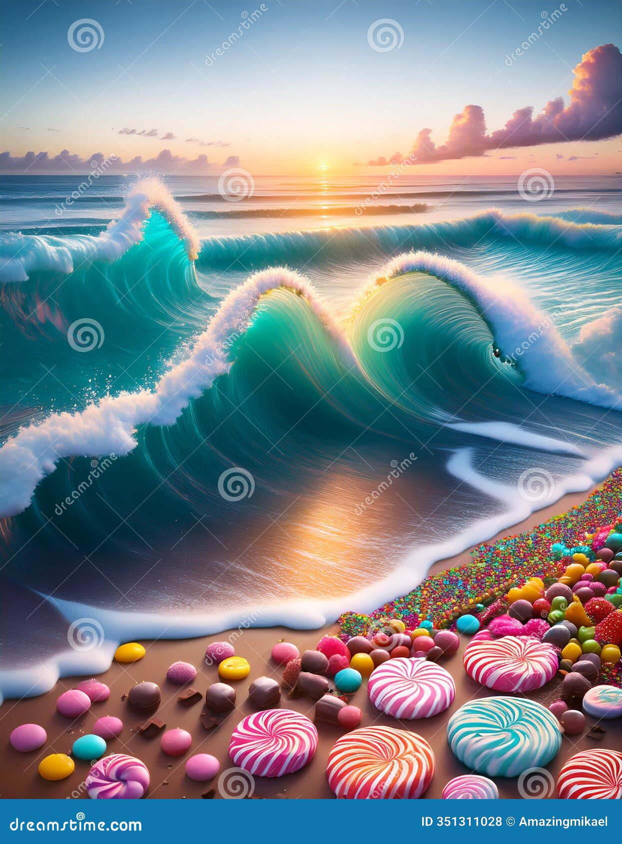 Ocean Waves with Candy and Sweets Stock Photo - Image of generated ...