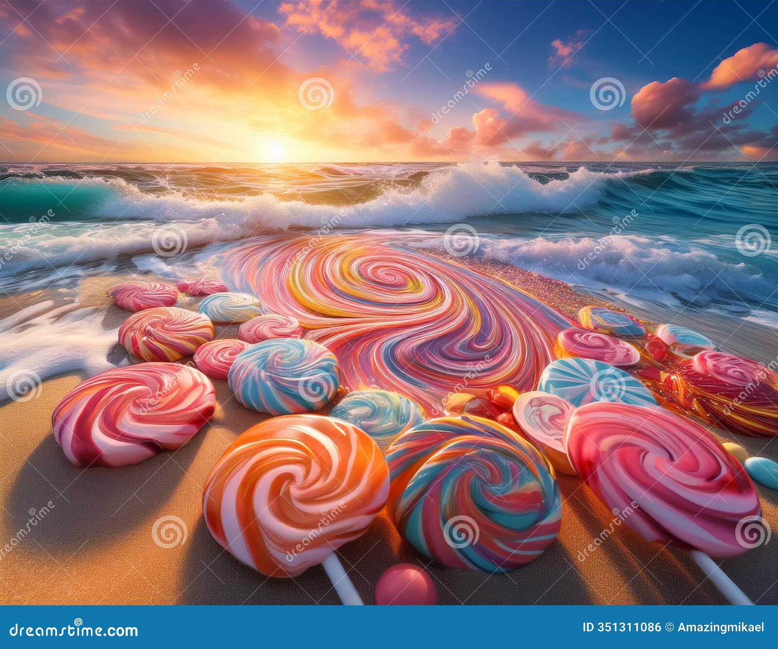 Ocean Waves with Candy and Sweets Stock Photo - Image of generated ...
