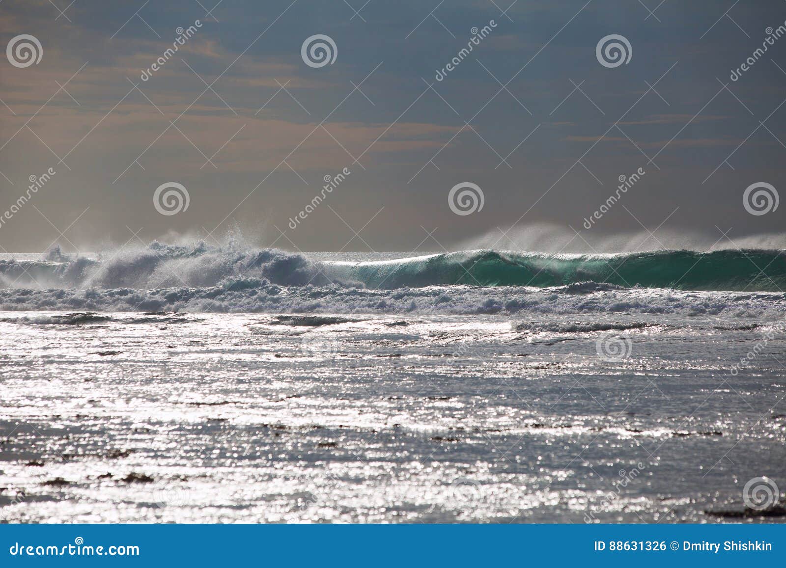 Ocean Waves Close Up and the Sparkle of Water at Sunset Stock Photo ...