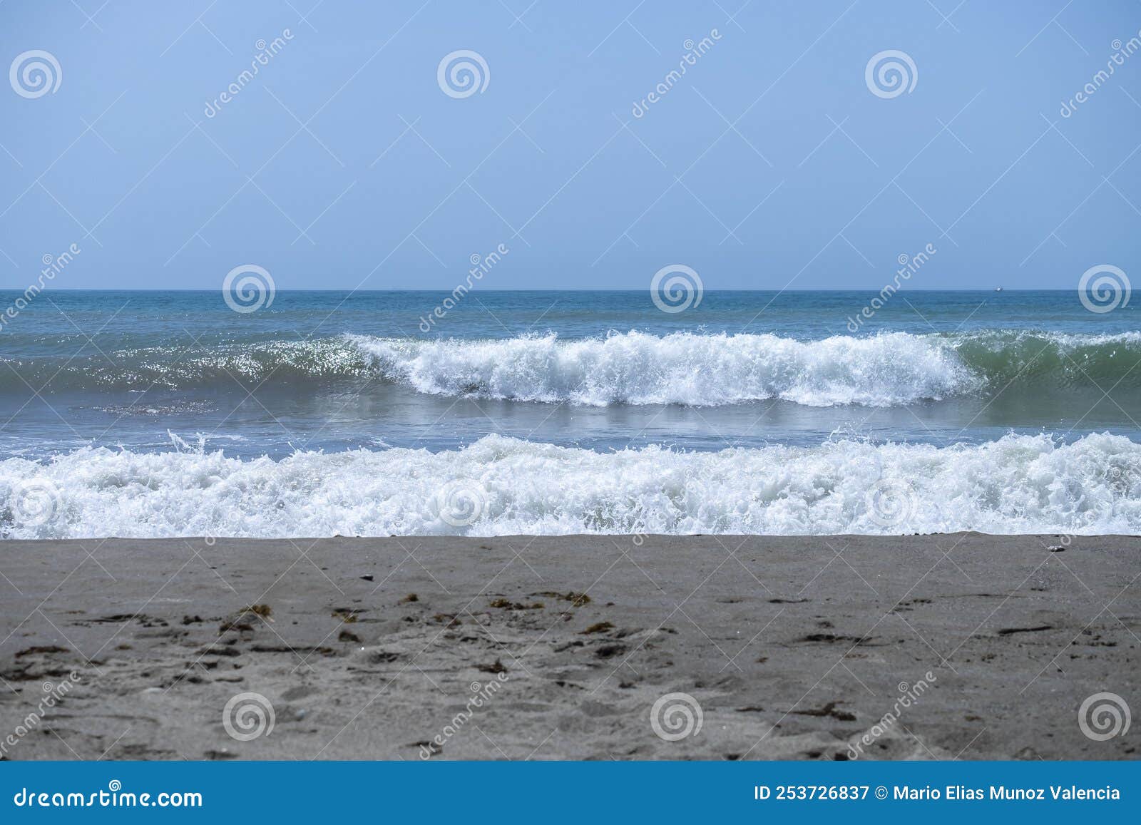 Ocean Waves Crashing On Sandy Beach Sea Waves Breaking On