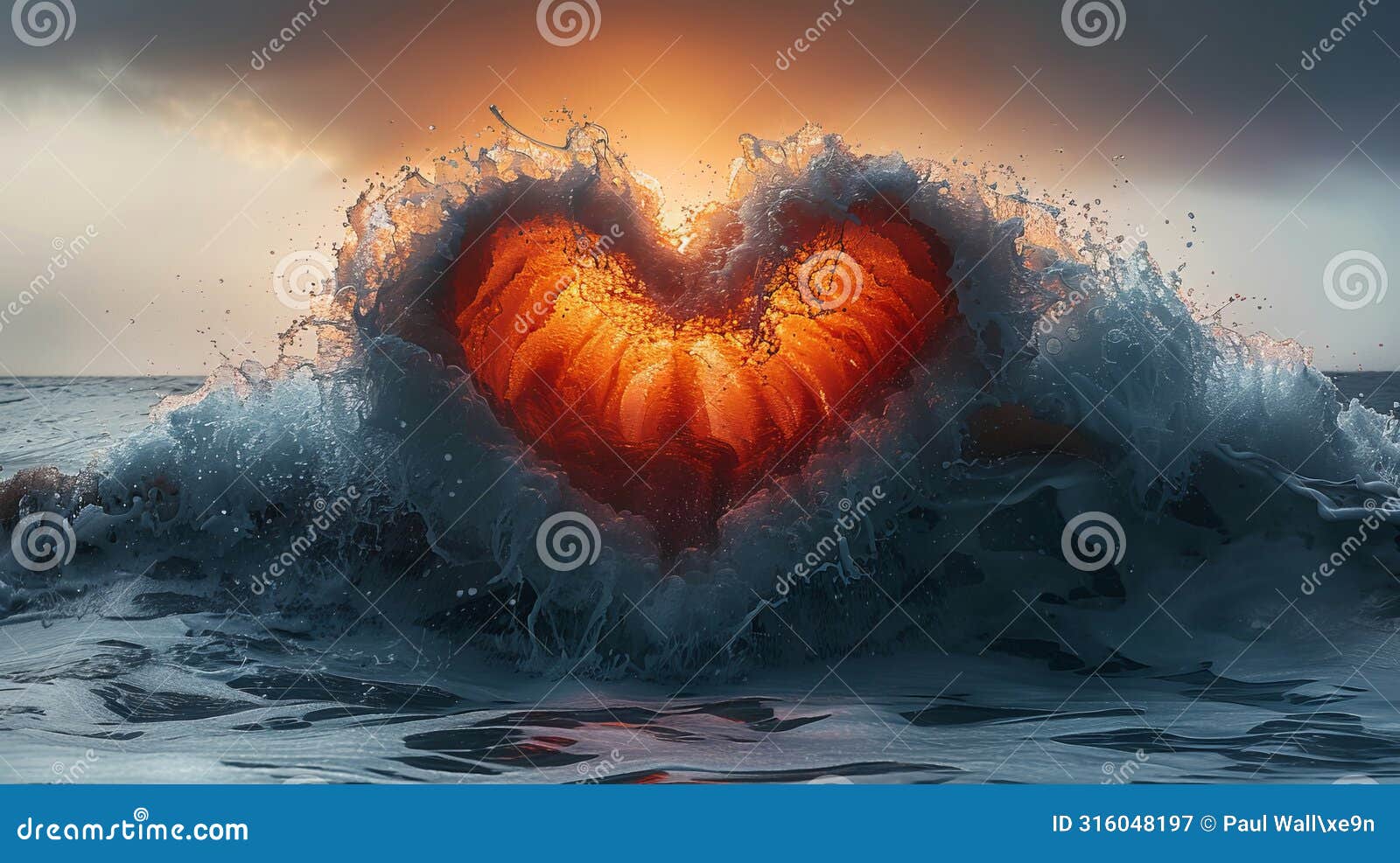 Ocean Waves Forms a Heart Shape. Made with Generative IA. Stock ...