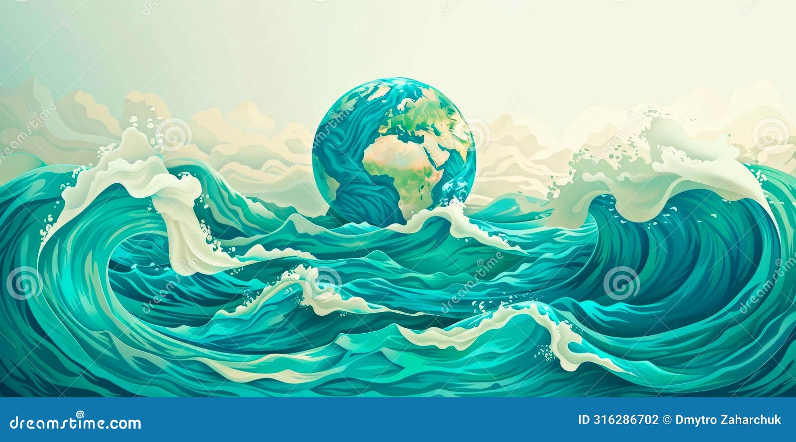 Ocean Waves and a Globe, Blue and Green Color Palette Stock Photo ...