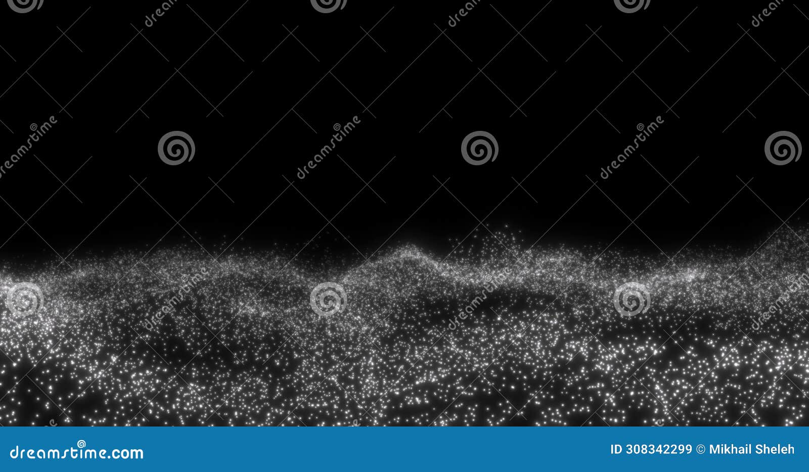Ocean with Waves of Glowing Particles on Black Background Stock ...