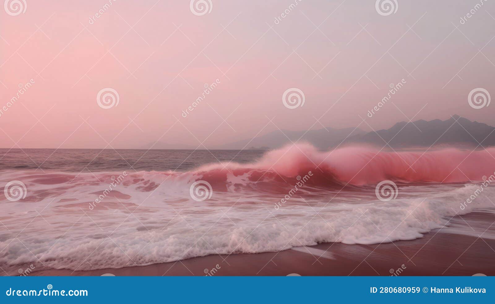 Ocean Waves in the Light of Red Sunset. Stock Illustration ...