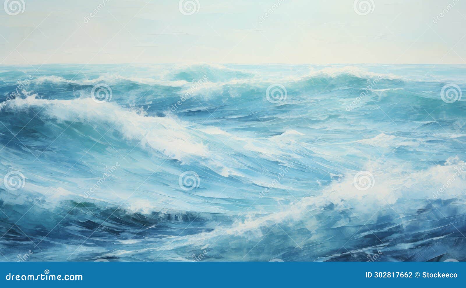 Ocean Waves: a Realistic Impressionist Painting with Soft Light Stock ...