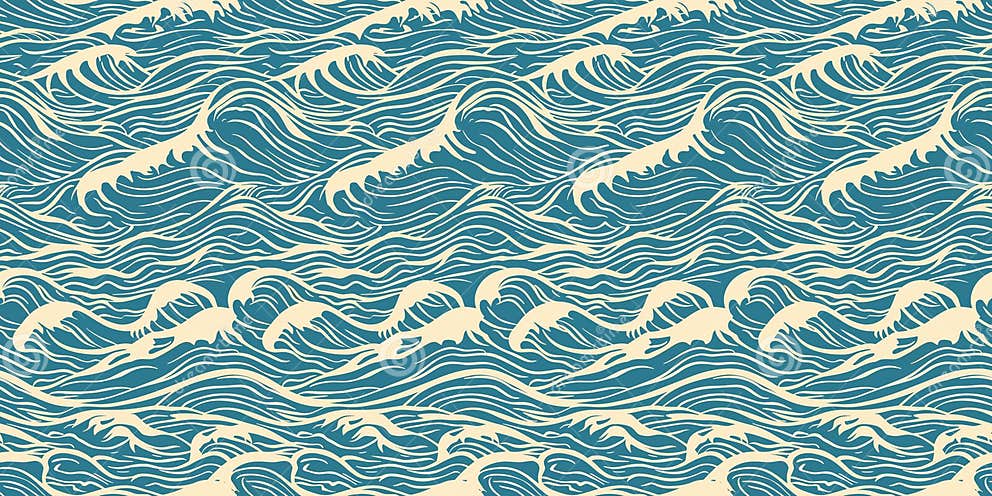 Ocean Waves Seamless Pattern Stock Illustration - Illustration of decor ...