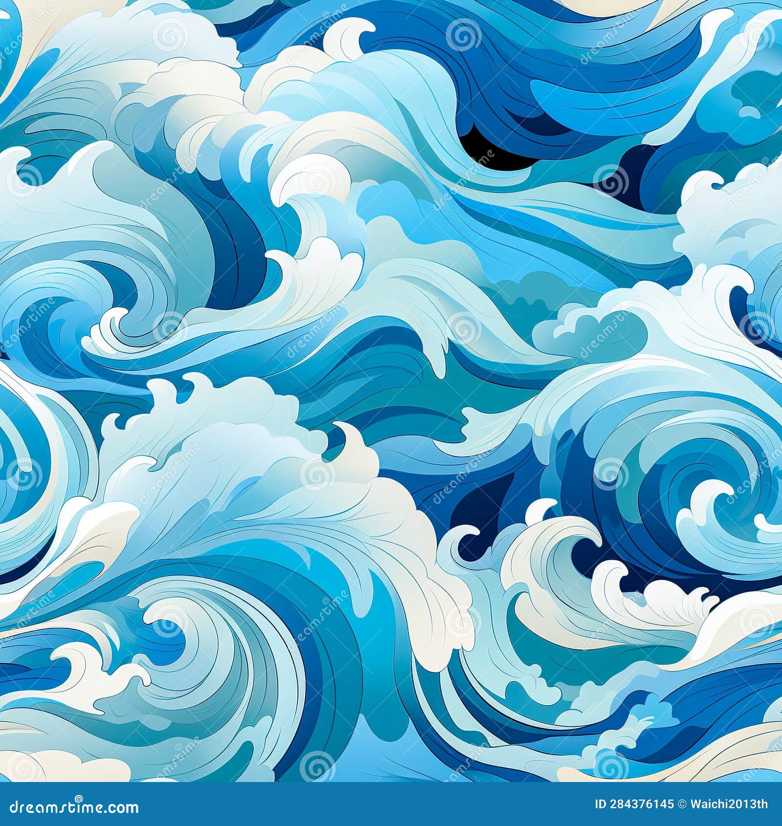 Ocean Waves Seamless Pattern. Sea Wave Blue Background Stock ...