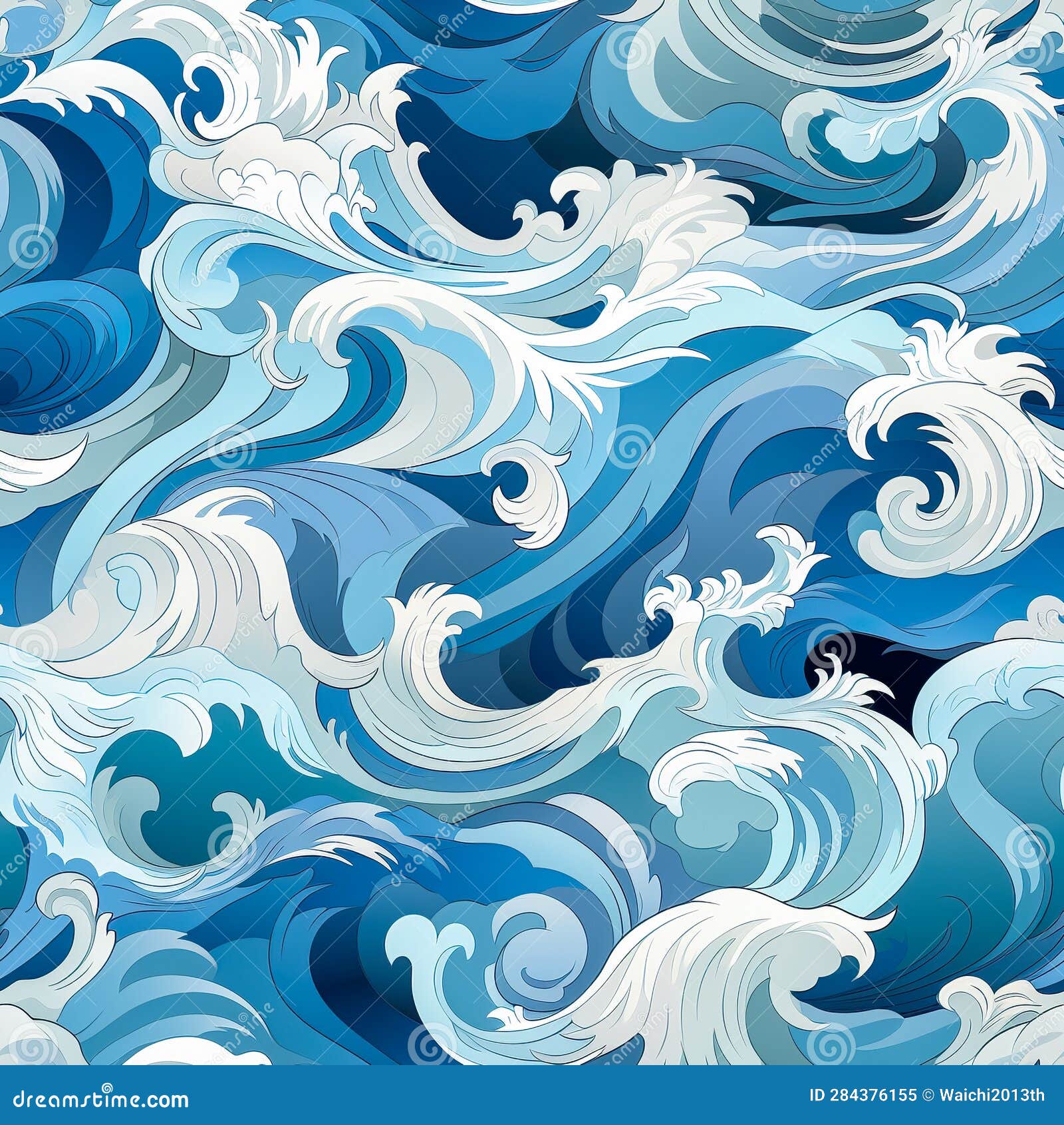 Ocean Waves Seamless Pattern. Sea Wave Blue Background Stock ...