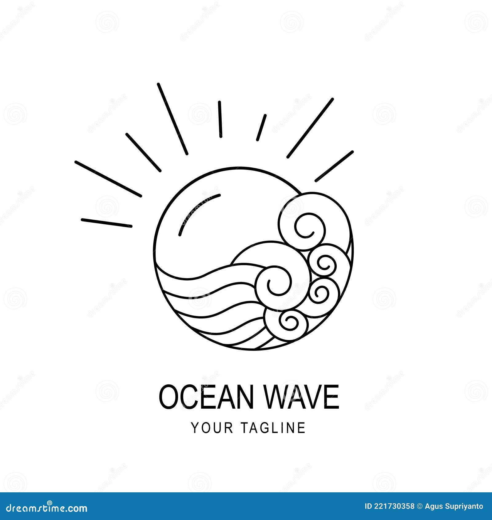 Ocean Wave Line Art Style Design Illustration Stock Vector ...