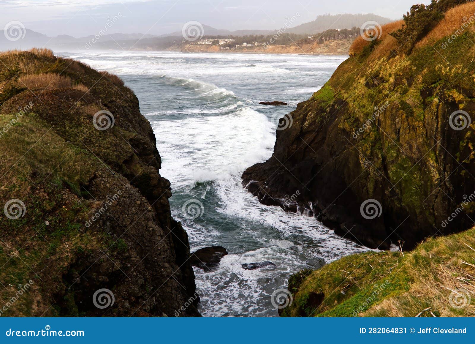 Ocean Waves Surging between Two Headland Cliffs Stock Image - Image of ...