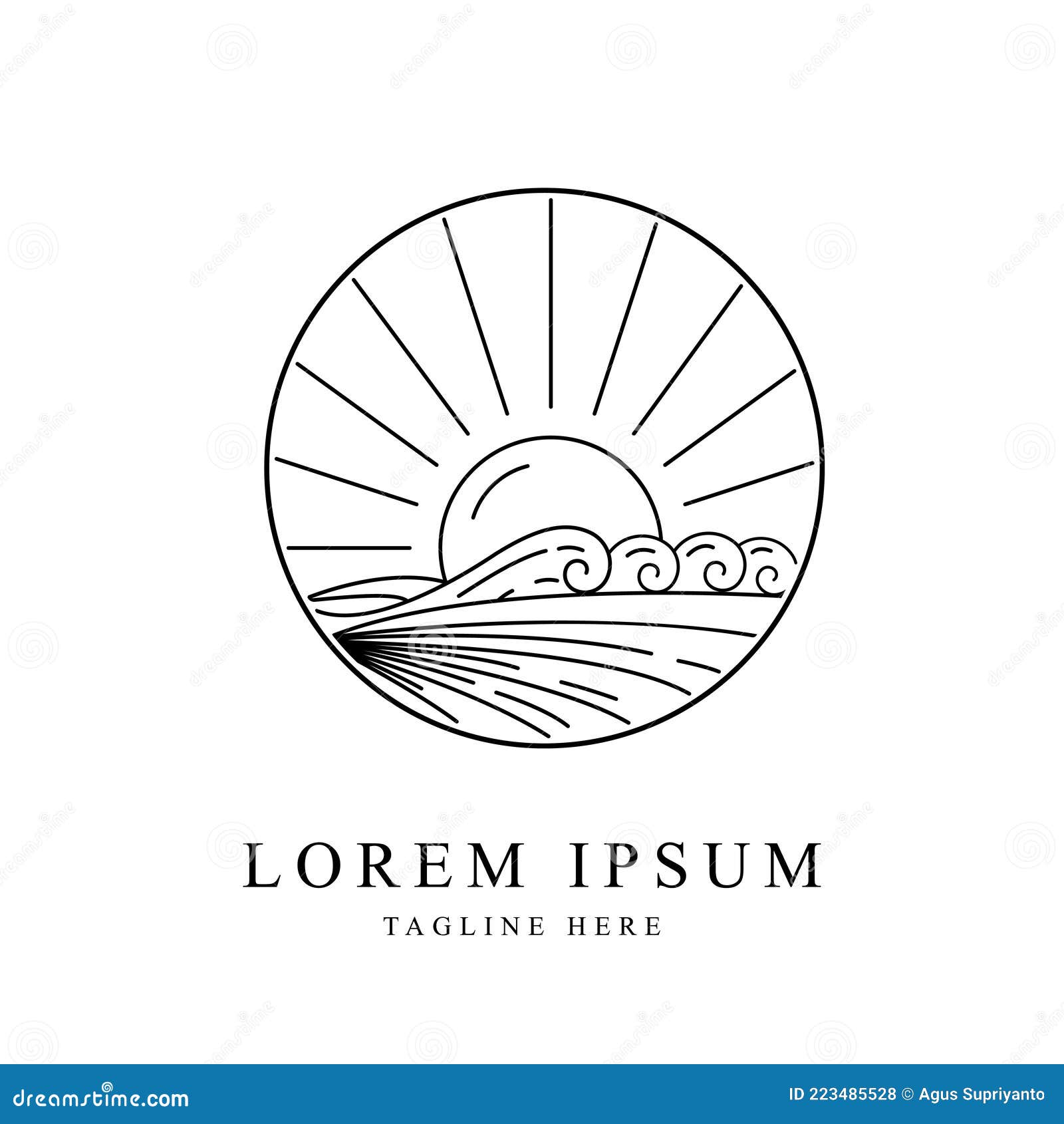 Ocean Waves on Line Art Style Design Stock Vector - Illustration of ...