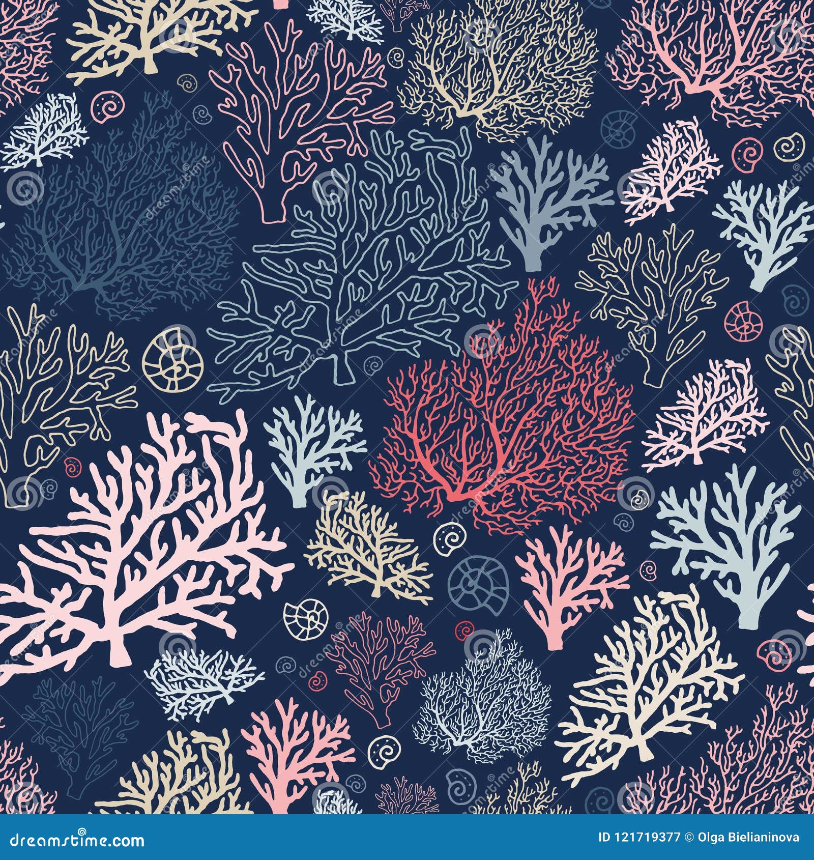 Ocean World Seamless Pattern with Corals and Shells Stock Vector ...