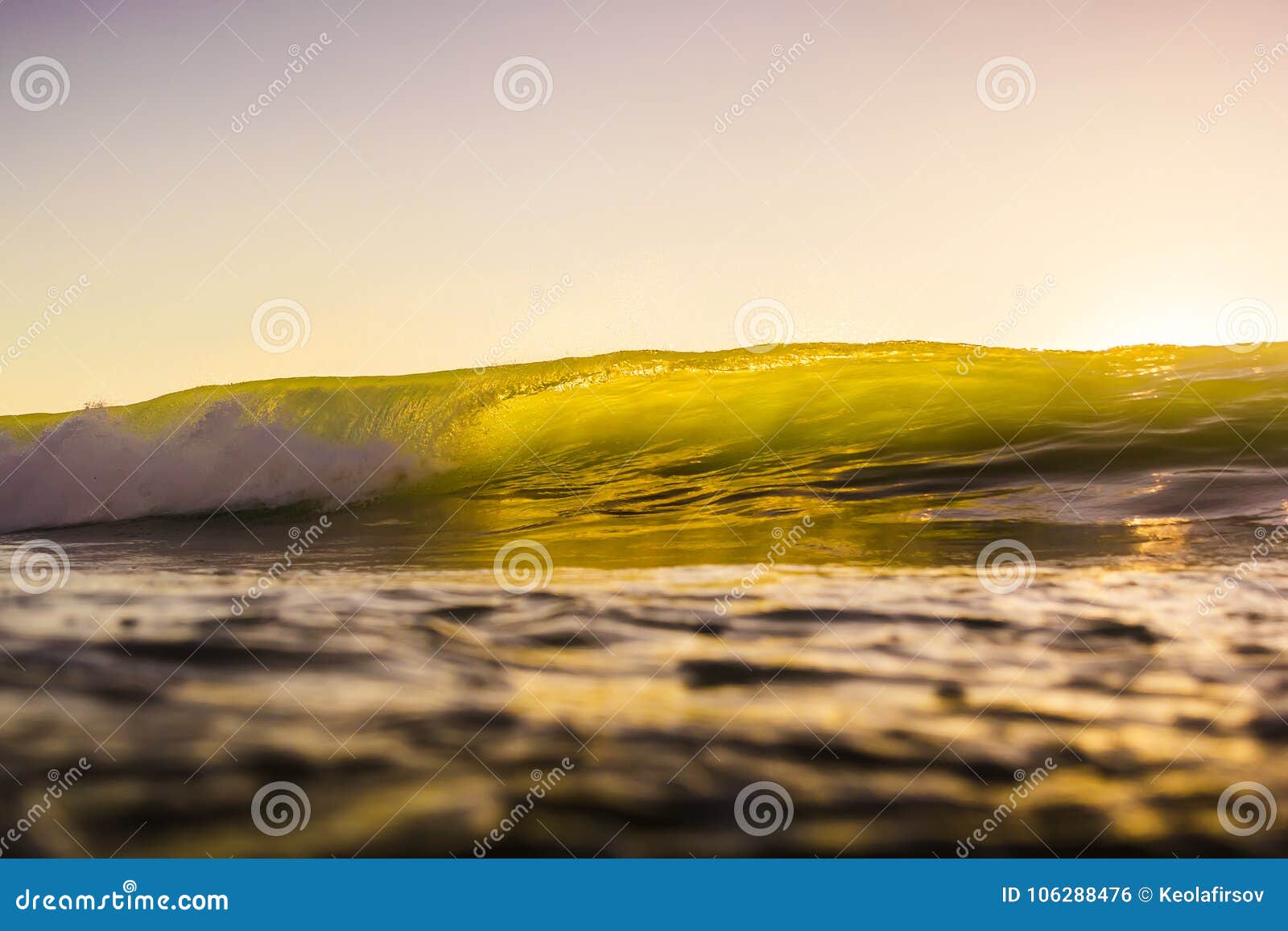 Ocean Yellow Wave at Sunset or Sunrise. Stock Photo - Image of seascape ...
