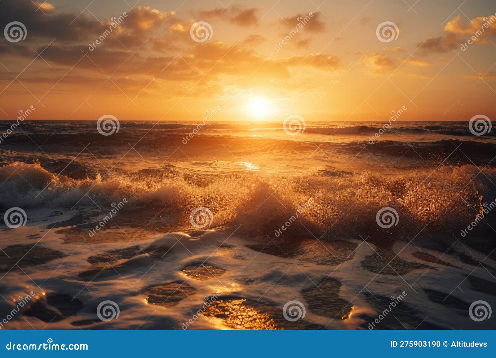 Oceandscape with Sun Setting Over the Ocean, Casting Warm and Golden ...