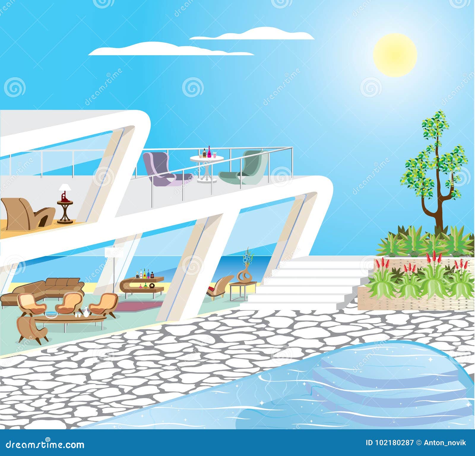 Oceanfront Modern Mansion Vector Illustration Stock Vector ...