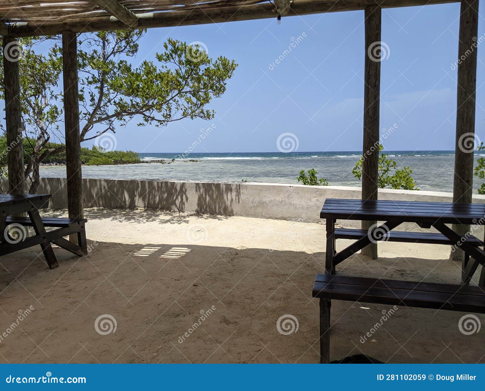 Oceanfront view for lunch stock image. Image of wood - 281102059