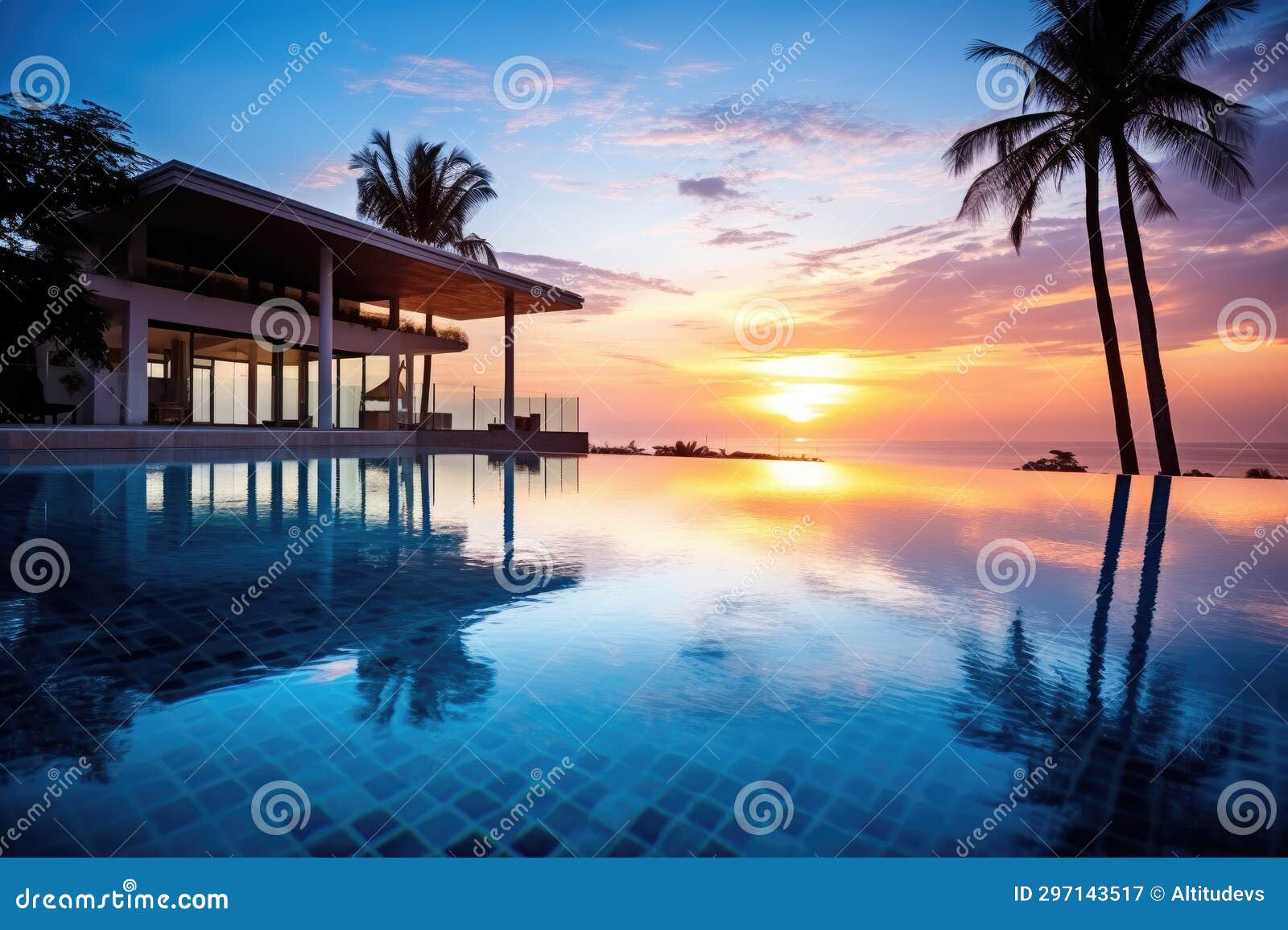 Oceanfront Villa with Infinity Pool at Sunset Stock Image - Image of ...