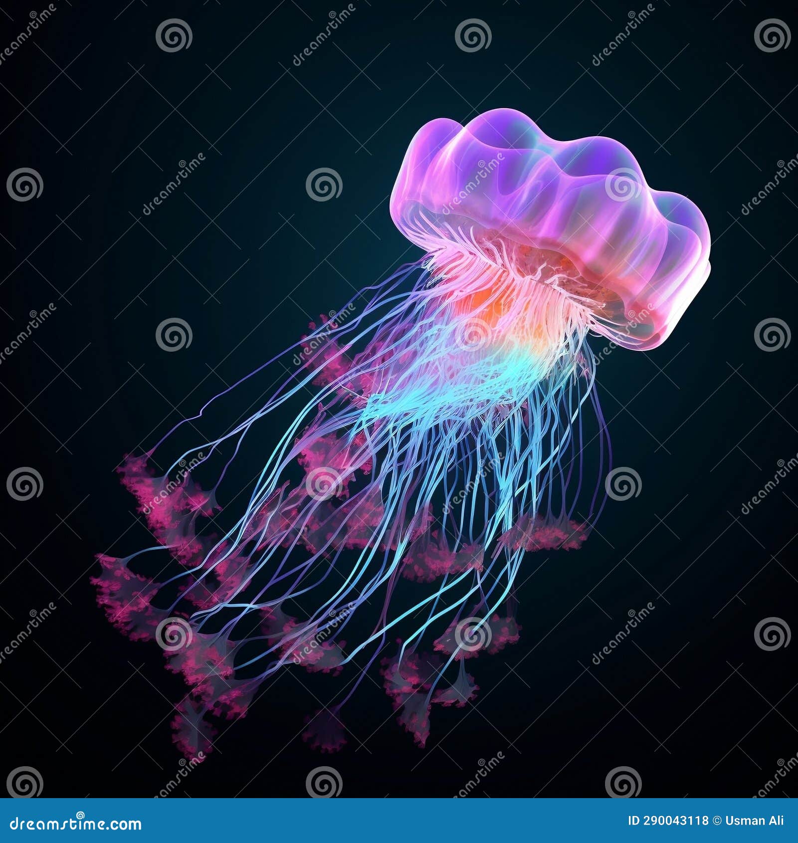 Oceanic Abyss Tentacled Creatures Floating. AI Stock Illustration ...