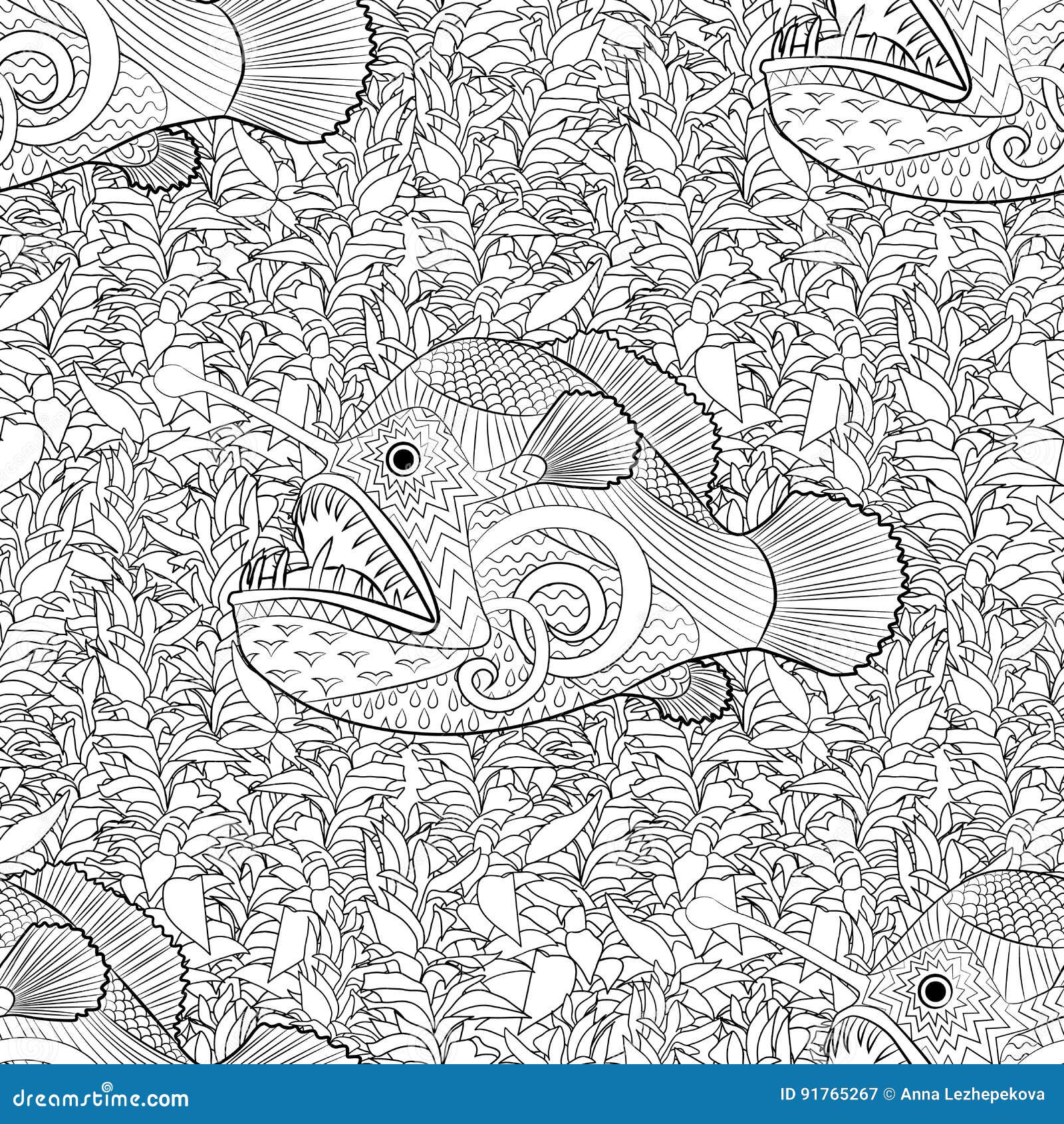 Oceanic Animals Zentangle Seamless Pattern. Stock Vector - Illustration ...